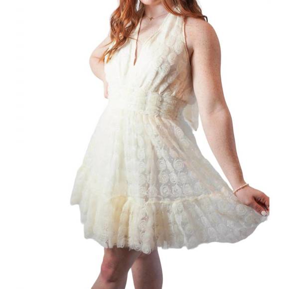 Mable | Dresses | New Mable Halter Mini Dress In Rose Detail White ...